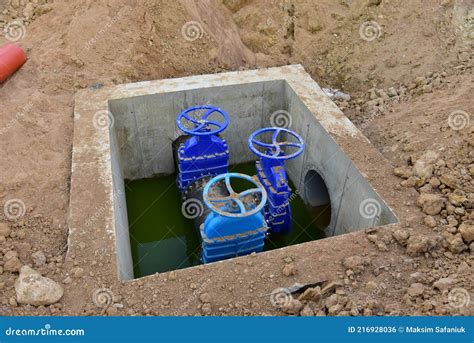Gate Valves In Valve Pit Of The Underground Piping Networks Laying