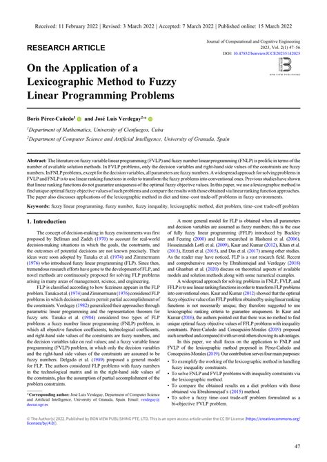 pdf on the application of a lexicographic method to fuzzy linear programming problems