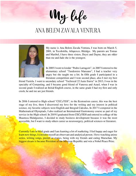 Autobiography Autobiografía en ingles My name is Ana Belem Zavala