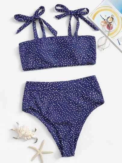 Ruffle Hem Scrunched High Waisted Bandeaux Bikini Set W T I Design