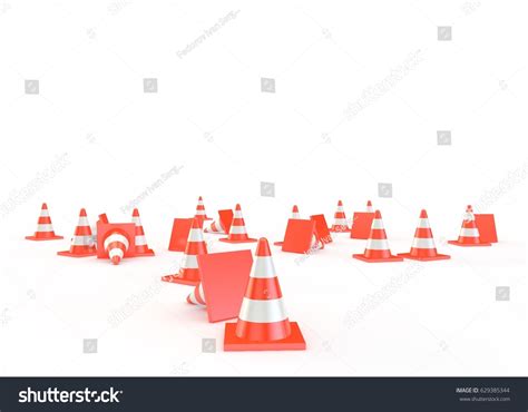Orange Traffic Cone White Stripes Isolated Stock Illustration 629385344