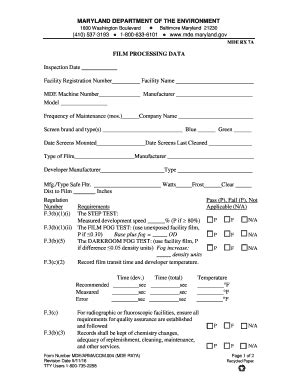 Fillable Online Mde State Md FILM PROCESSING DATA Fax Email Print