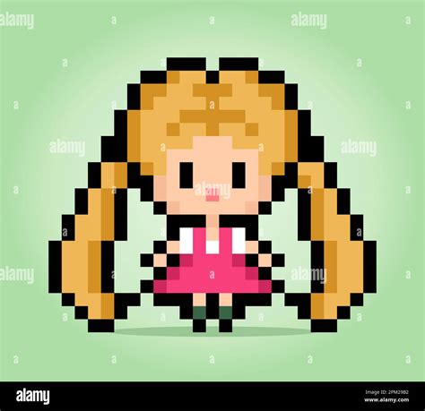 Bit Female Character Pixels Human Pixels In Vector Illustrations For