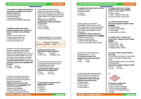 5 Sınıflar İçin Sosyal Bilgiler Hazır Bulunuşluk Sınavı Sosyal
