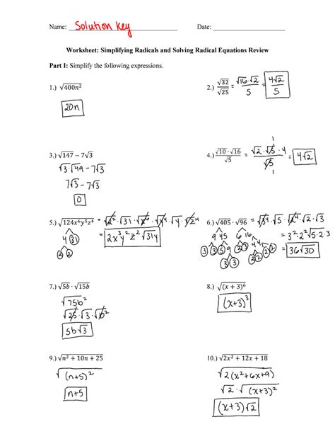 Simplifying Radicals C Worksheet Fun And Engaging Algebra I