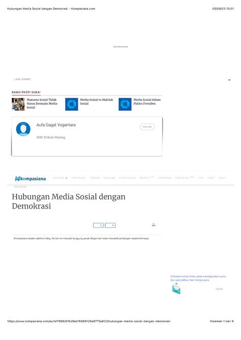 Hubungan Media Sosial Dengan Demokrasi Kompasiana Advertisement
