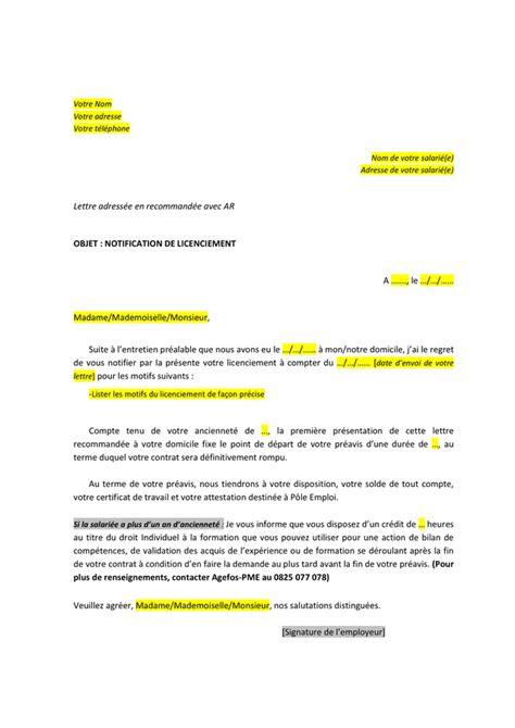 Lettre De Licenciement Mod Le Doc Pdf Page Sur