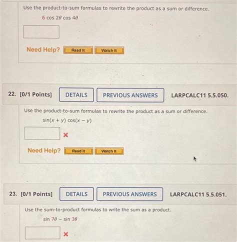 solved use the product to sum formulas to rewrite the