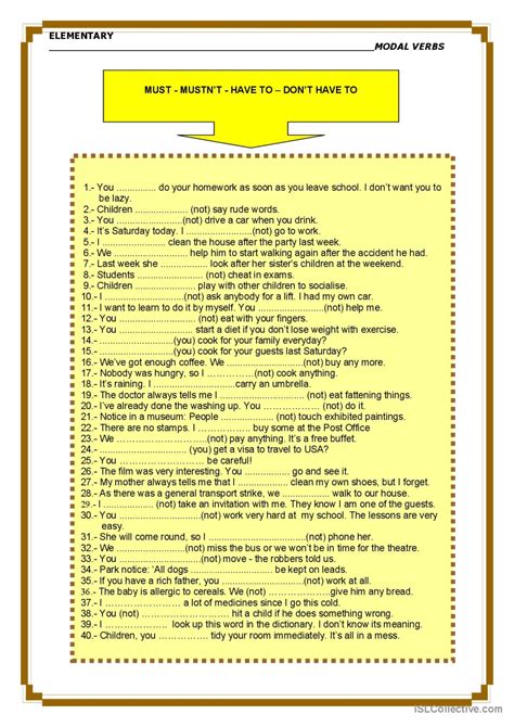 Modal Verbs OBLIGATION English ESL Worksheets Pdf Doc