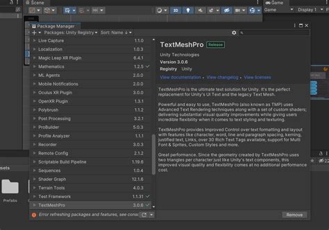 unity game engine textmeshpro reinstalled but not showing under window menu stack overflow