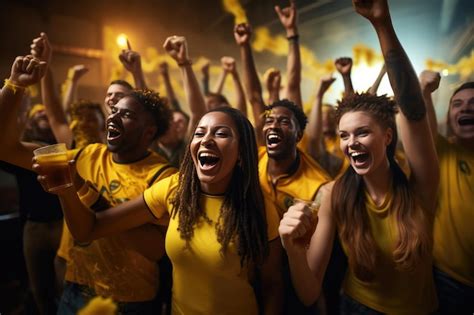 Premium AI Image Group Of Football Fans Are Cheering For Their Team