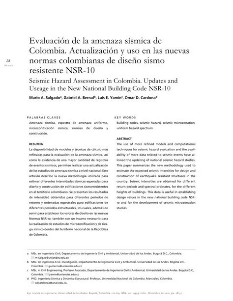 PDF Evaluación de la amenaza sísmica de Colombia 30 OSSO