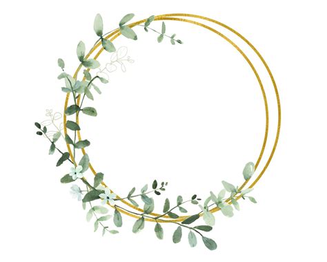 Eukalyptus Äste Kranz und Rahmen Grün Aquarell Clip Art Gold