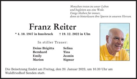 Traueranzeigen von Franz Reiter Allgäuer Zeitung