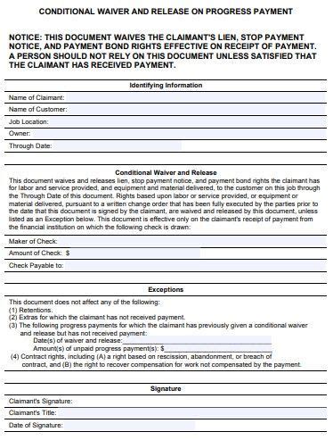 Printable Mechanic Lien Release Forms Mechanic Release Business