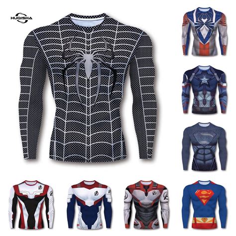 Super Man Spiderman Mens GYM Wear Compression Shirt Clothing Long