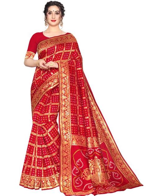 Buy Leeza Store Women Red Silk Blend Jacquard Woven Golden Zari