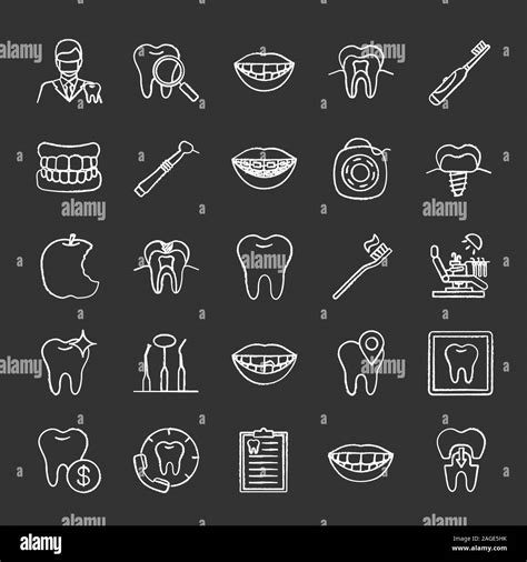 Dentistry Chalk Icons Set Stomatology Dental Clinic Services