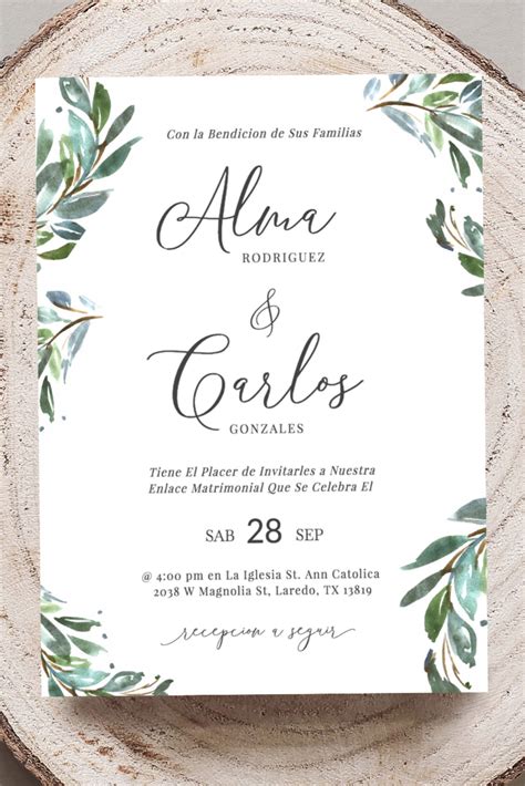Estas Invitatciones De Boda Elegantes Tienene Hojas Verdes Son My