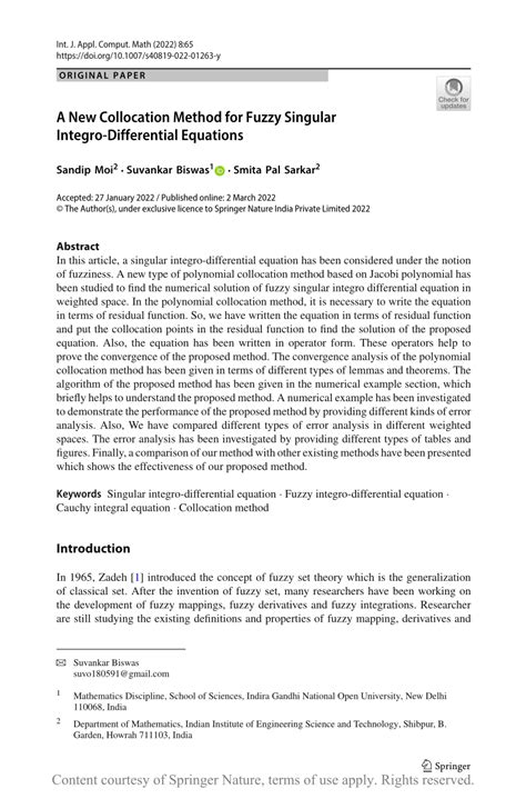 a new collocation method for fuzzy singular integro differential equations request pdf