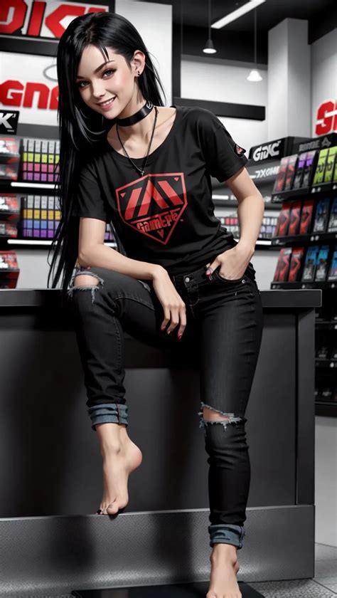 Dopamine Girl Cute Topless Barefoot Thin Caucasian Punk Female