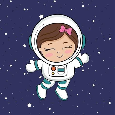 linda niño niña astronauta en espacio galaxia dibujos animados vector