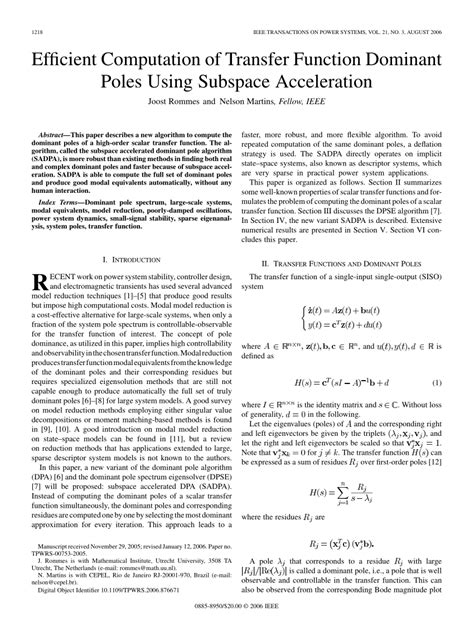 pdf efficient computation of transfer function dominant poles using subspace acceleration