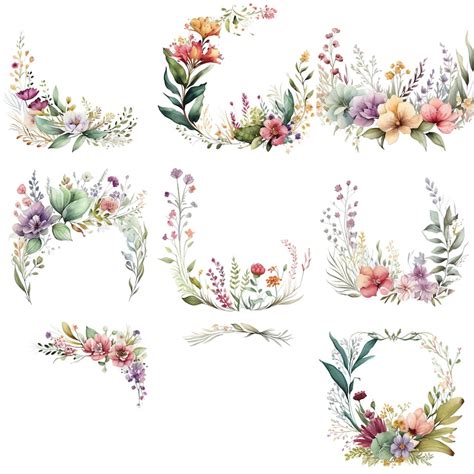 67 Watercolor Floral Borders Wild Floral Clipart High Quality PNG