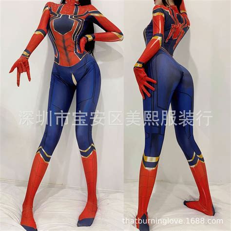 New Iron Spider Man Jumpsuit Women Cosplay Sexy Costume Halloween Open