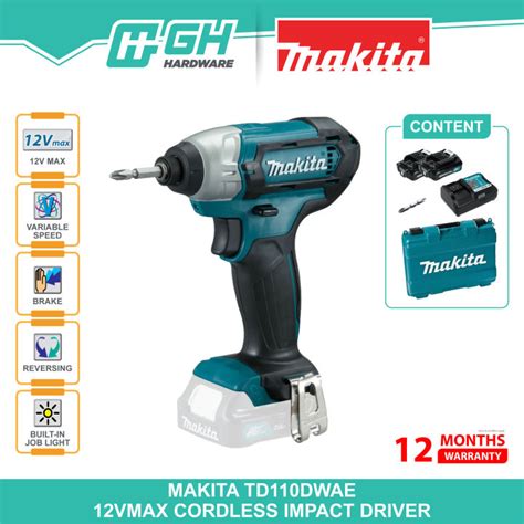 GH HARDWARE MAKITA TD110DWAE 12Vmax Cordless Impact Driver TD 110