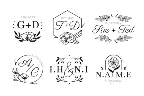 Colección de monogramas de boda planos lineales Vector Gratis