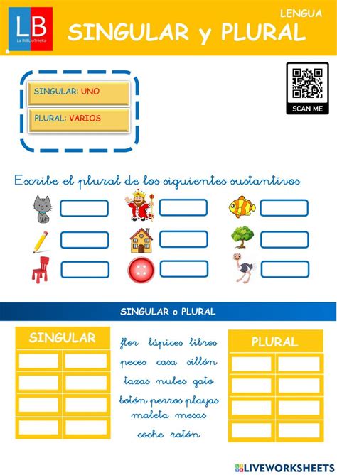 Actividad interactiva de El número de los sustantivos para 2 primaria a