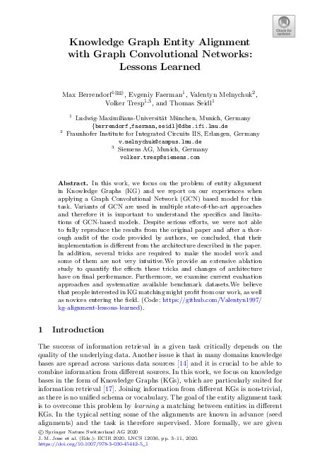 pdf knowledge graph entity alignment with graph convolutional networks lessons learned