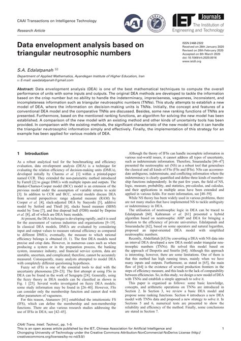 pdf data envelopment analysis based on triangular neutrosophic numbers