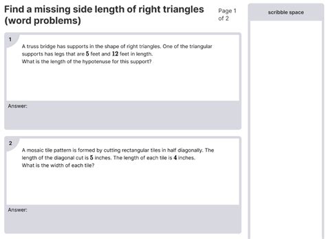 Find Missing Side Length Of A Right Triangle Worksheets Pdf F B