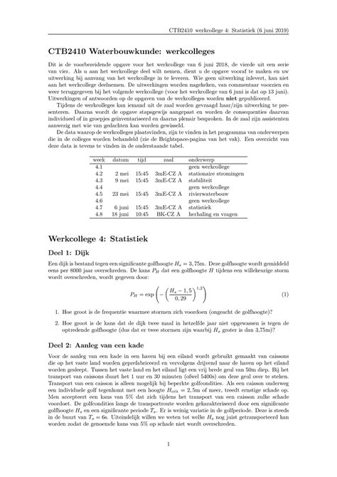 Werkcollege 4 Werkcollege 4 2019 CTB2410 Werkcollege 4 Statistiek