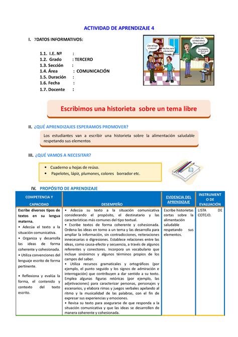 D4 A1 Sesion Escribimos Una Historieta Sobre Un Tema Libre