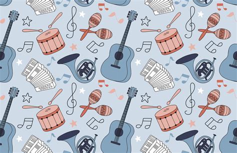 Colorful Seamless Pattern Of Musical Instruments In A Flat Style