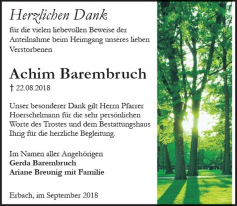 Traueranzeigen Von Achim Barembruch Vrm Trauer De