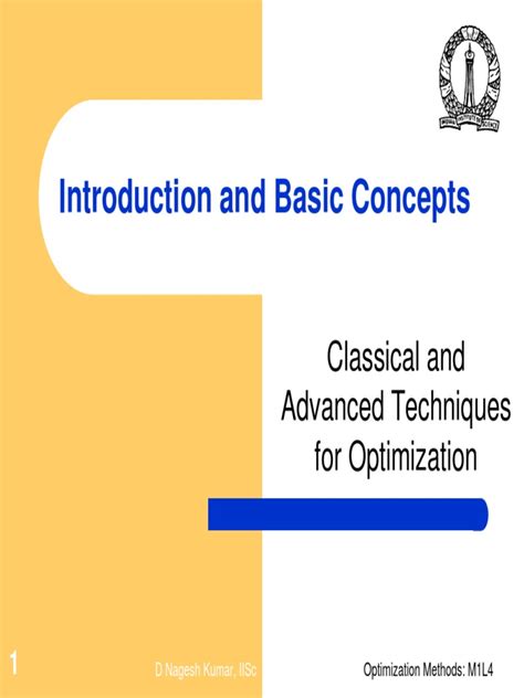 introduction and basic concepts classical and advanced techniques for optimization pdf