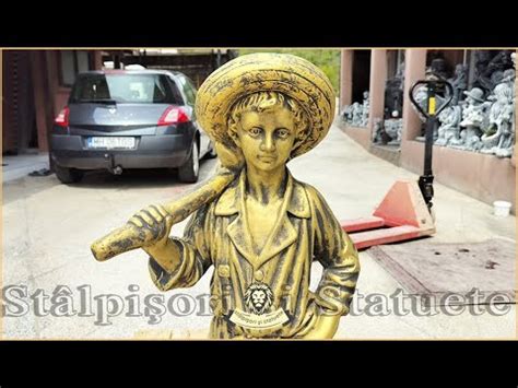 Statuetă ciobănaș cu cățel auriu patinat model S73 YouTube