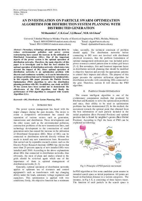 pdf an investigation on particle swarm optimization algorithm for distribution system planning