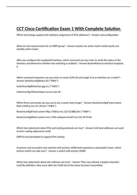 CCT Cisco Certification Exam 1 With Complete Solution CCT Stuvia US