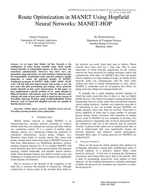 pdf route optimization in manet using hopfield neural networks manet hop