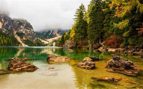 Fondos de pantalla Árboles paisaje bosque otoño montañas lago