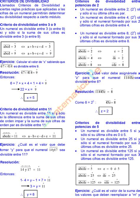 CRITERIOS DE DIVISIBILIDAD EJERCICIOS RESUELTOS DE ARITMÉTICA