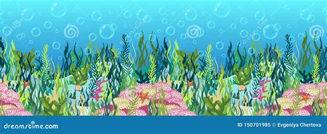 Fondo Subacuático Del Mundo Fondo Del Mar Con Alga Marina Y Arrecife