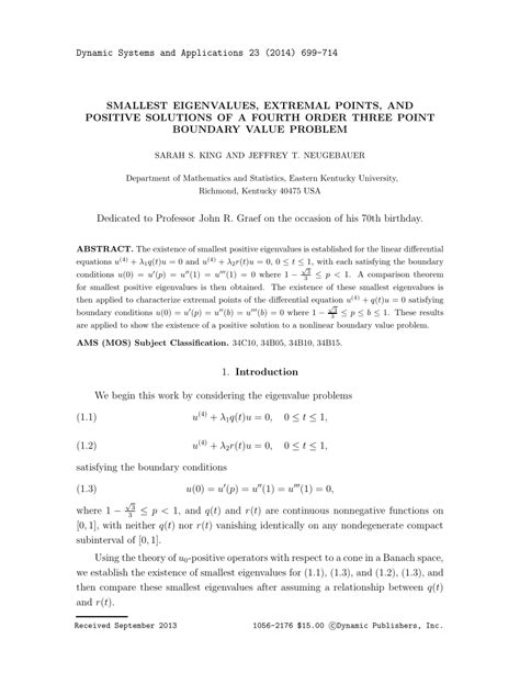 pdf smallest eigenvalues extremal points and positive solutions of a fourth order three