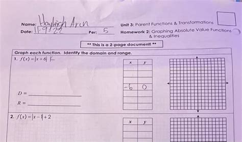 Solved D A R Name Hayleigh Arch Unit Parent Functions Chegg