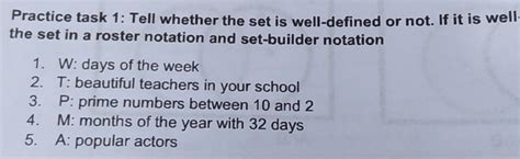 solved practice task 1 tell whether the set is well defined or not if it is well the set in a